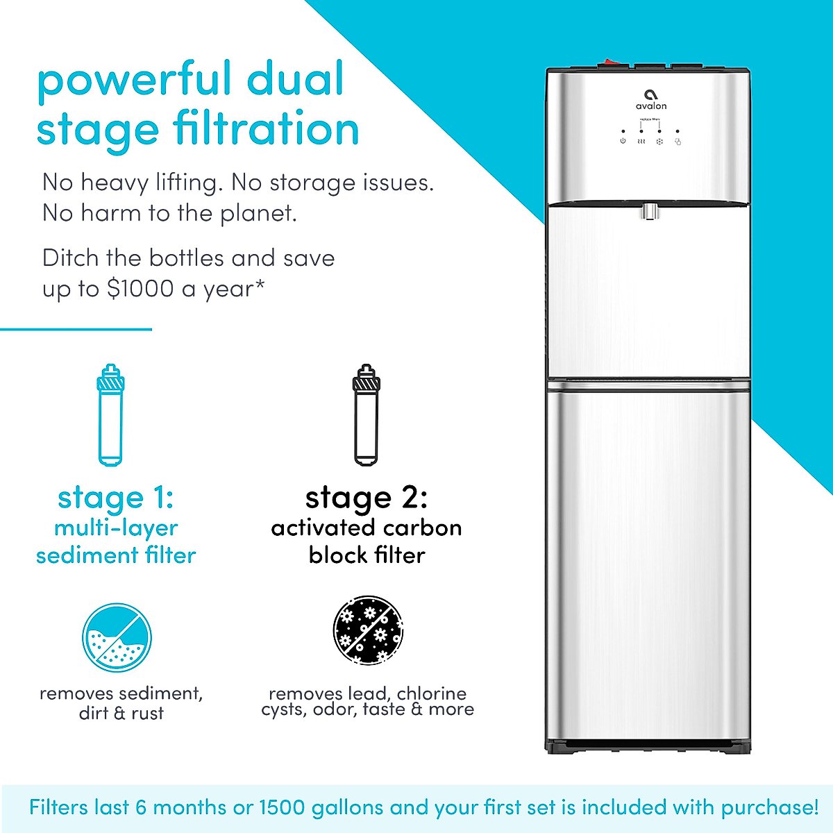 Avalon A3F Bottom Loading Water Cooler Dispenser with BioGuard-3 Temperature Settings-UL-Filtered