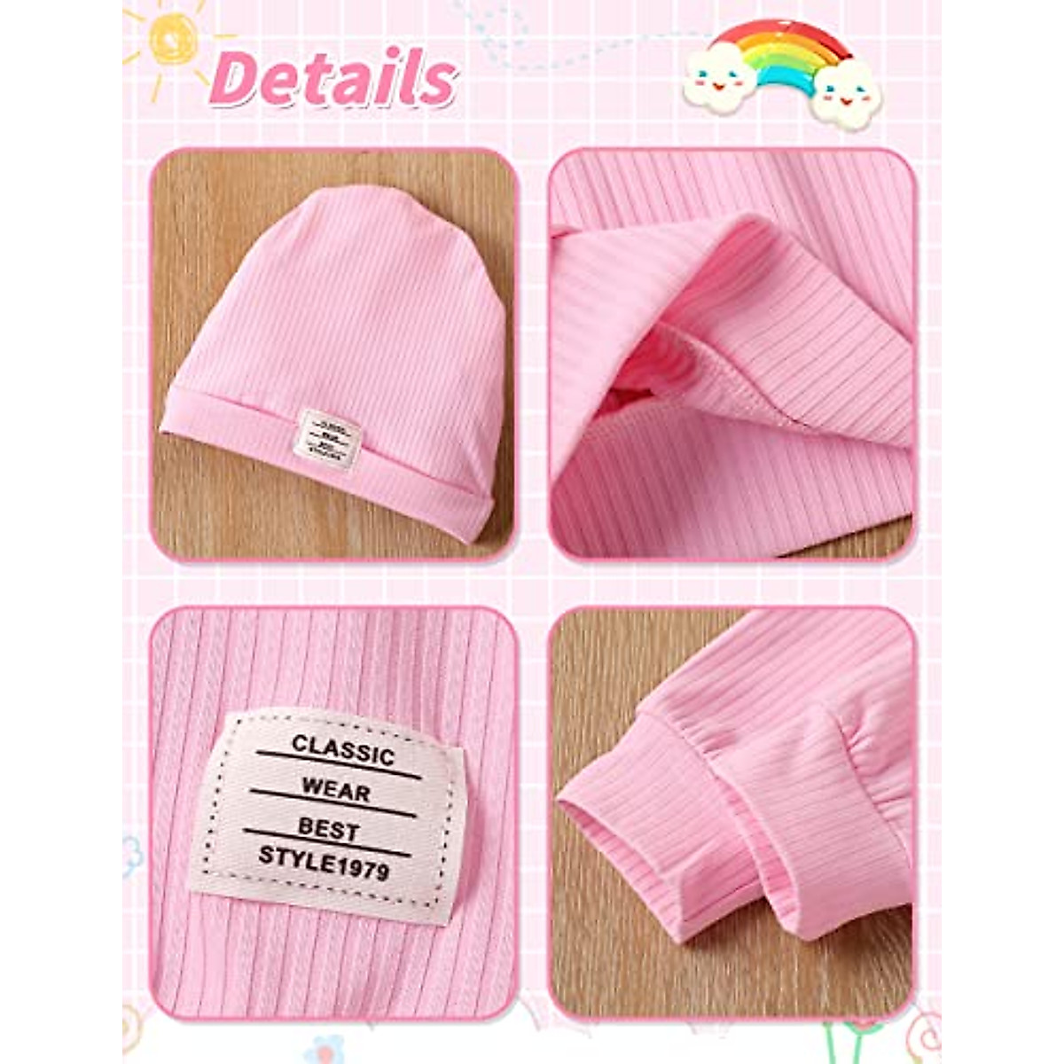 Melaogoy Toddler Baby Girl Clothes Outfit Long Sleeve Sweatsuit Set Solid Top+Pants+Hat 3PCS(2-3T Pink)