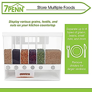 7Penn Multiple Dry Food Dispenser System - 6 Grid Beans and Rice Dispenser Airtight Storage Plastic Containers for Food