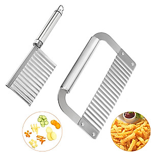 2 Pieces Crinkle Cutters for Vegetable Potatoes Fries Stainless Steel Wavy Slicers Kitchen Crinkle Cutter Knife Chipper Salad Chopping Cucumber Carrot Fruit (Stainless Steel Handle)