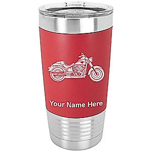 LaserGram 20oz Vacuum Insulated Tumbler Mug, Motorcycle, Personalized Engraving Included (Silicone Grip, Red)