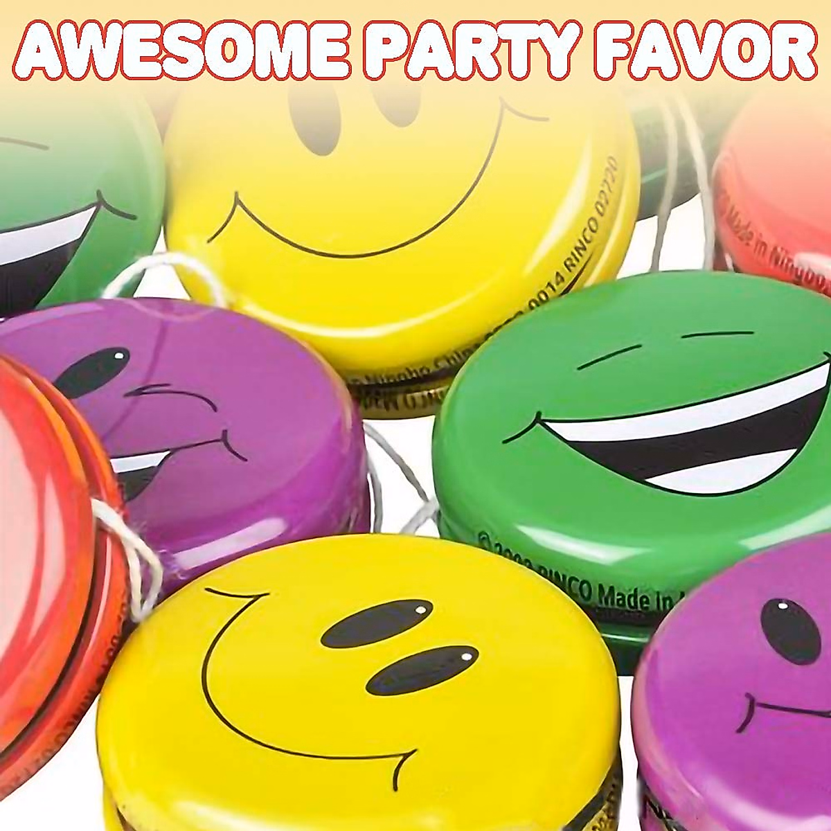 ArtCreativity Smile Face Yoyos for Kids, Pack of 12, Emoticon Yo-Yo Toys in Assorted Designs, Emoticon Birthday Party Favors, Goodie Bag Fillers, Holiday Stocking Stuffers, Classroom Prizes