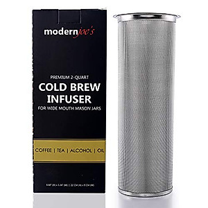 MODERNJOE'S Premium Infuser Cold Coffee Maker for 2QT Wide Mouth Mason Jars by Modern Joe's. Perfect for Ice Coffee and Tea. Heavy Duty Gauge 100 Micron Mesh 304 Stainless Steel