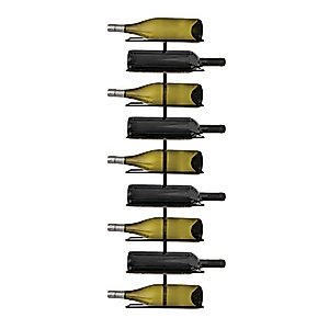 True Align Wall-Mounted Wine Rack, Black Wrought Iron, Minimalist Modern Wine Display, Alcohol Storage Solution, Holds Nine Standard Wine Bottles, 37.75" x 9.75"