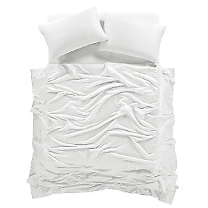 ELINEN 100% Supima Cotton Sheets 600 Thread Count,Bed Sheet Set King Size Sheets 4 Pieces,Soft & Silk Sateen Weave, Fits Mattress Up to 18",Deep Pocket, Breathable & Fade Resistant(White,King)