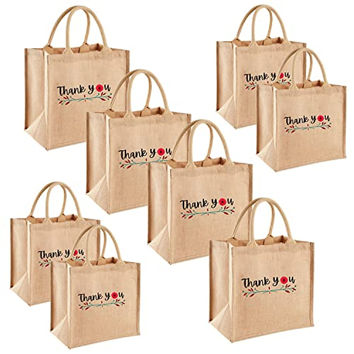 Burlap Tote Bags With Handles - 8 Pack Large Jute Tote Bags - Bachelorette Beach Bag - Perfect for Women, Party, Bridesmaid Gifts, Farmers Market Grocery Shopping And DIY - Waterproof And Reusable