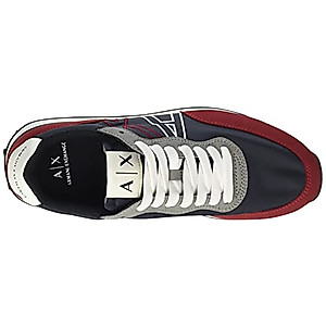 A|X ARMANI EXCHANGE Men's Logo Outline Nylon Sneakers, Navy+Red, 10