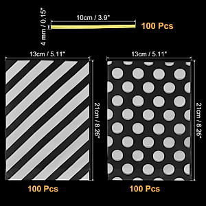 uxcell 200 Pcs Clear Cello Bags, Clear Flat Stripe Snowflake Plastic Cello Treat Bags with Gold Twist Ties Gift Bags Cookie Bags for Christmas Snacks Candy Cookie Gifts, White/Silver