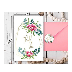 WHOLISTIC JOY Thank You Cards 48 ct Set | 6 Floral Designs Stationary | Gold Foil | Matching Envelopes & Stickers Designs | Special Occastion | Wedding, Birthday, Graduation, Baby Shower