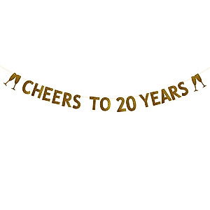 CHEERS TO 20 YEARS Banner for 20th Birthday /Wedding Anniversary Party Decorations Pre-strung No Assembly Required Gold Glitter Paper Garlands Backdrops Letters Gold Betteryanzi