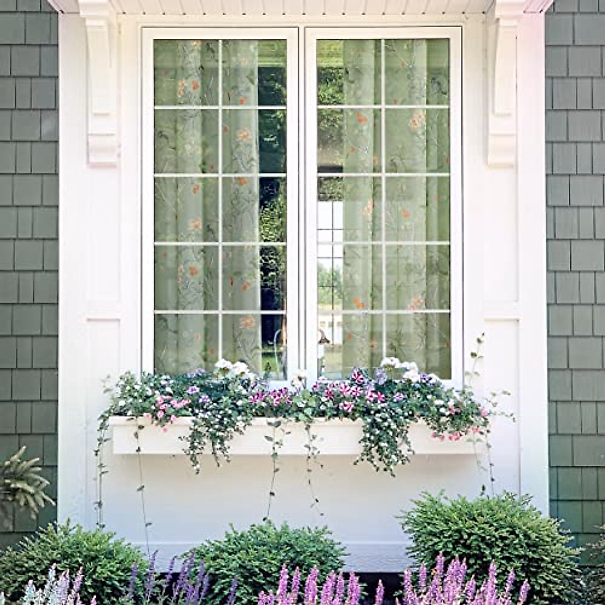 XTMYI Sage Green Curtains 84 Inch Length for Living Room 2 Panels Set Spring Design Printed Pattern Floral Bird Leaf Sheer Window Curtain Panels for Bedroom 84 Inches Long,Light Green