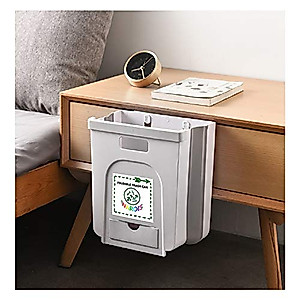 Upgrate Foldable Trash Can 9L Hanging Folding Garbage Bin with Waste Bag Pocket for Home & Portable Outdoor Collapsible Trash Bin (White)