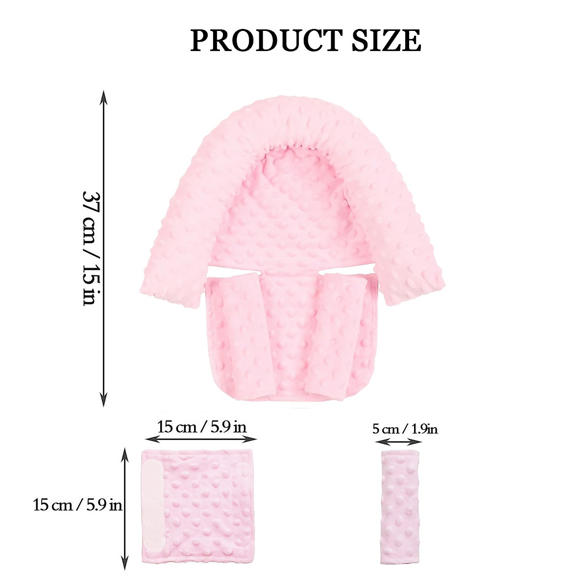 Baby Head Support and Strap Covers - Infant Head Support Pillow Super Soft Head and Neck Cushion for Car Seat Baby Headrest and Carseat Neck Cover,Light Pink