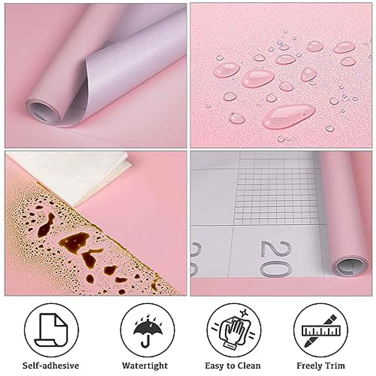 Abyssaly Pink Wallpaper 15.7" X 118" Pink Peel and Stick Wallpaper Self-Adhesive Removable Contact Paper for Cabinets Girls Bedroom Furniture Home Decor