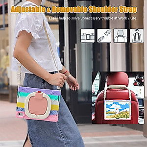 SCSVPN Case for iPad 10th Generation 2022 10.9 inch with Rotating Stand-Handle Grip-Shoulder Strap-Pencil Holder, Shockproof Kids Girls Women Cover for iPad 10 Case A2696 A2757 A2777 (Rainbow Pink)