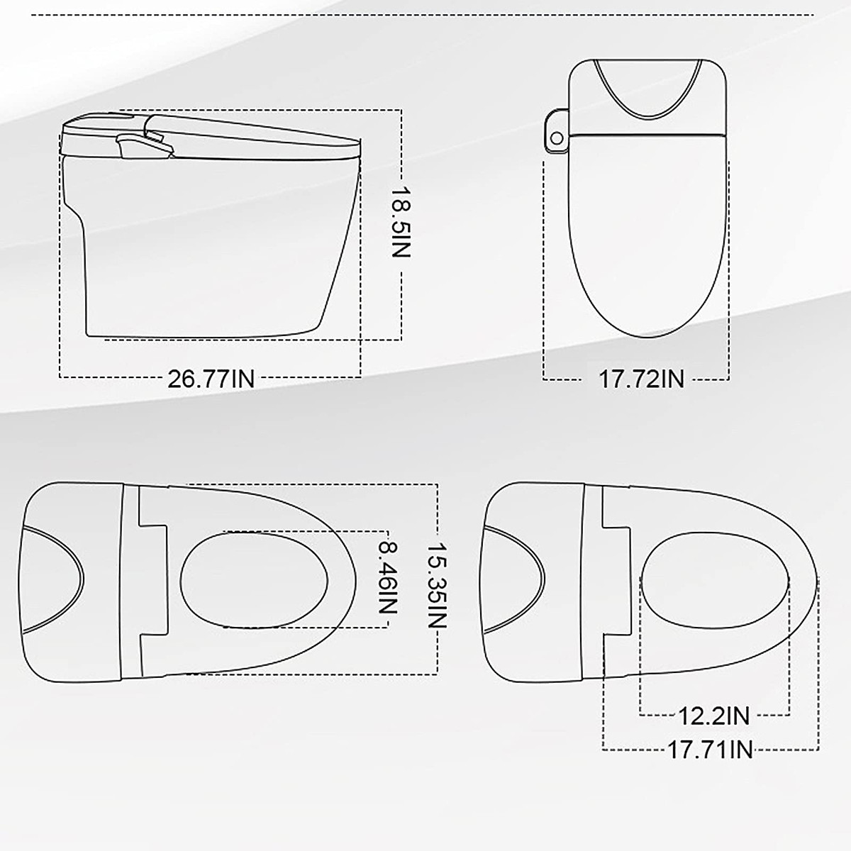 Smart Toilet with Bidet Built In - Modern Bidet Toilet with Remote Control, Into the Seat Wet Wall, Temperature Controlled, Wash Functions and Air Dryer, Siamese Automatic Toilet with Water Tank