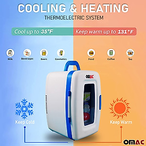 OMAC Mini Fridge for Cosmetics Camping Home Office and Car, Portable, 12V, AC/DC Power, 10 Liter, White
