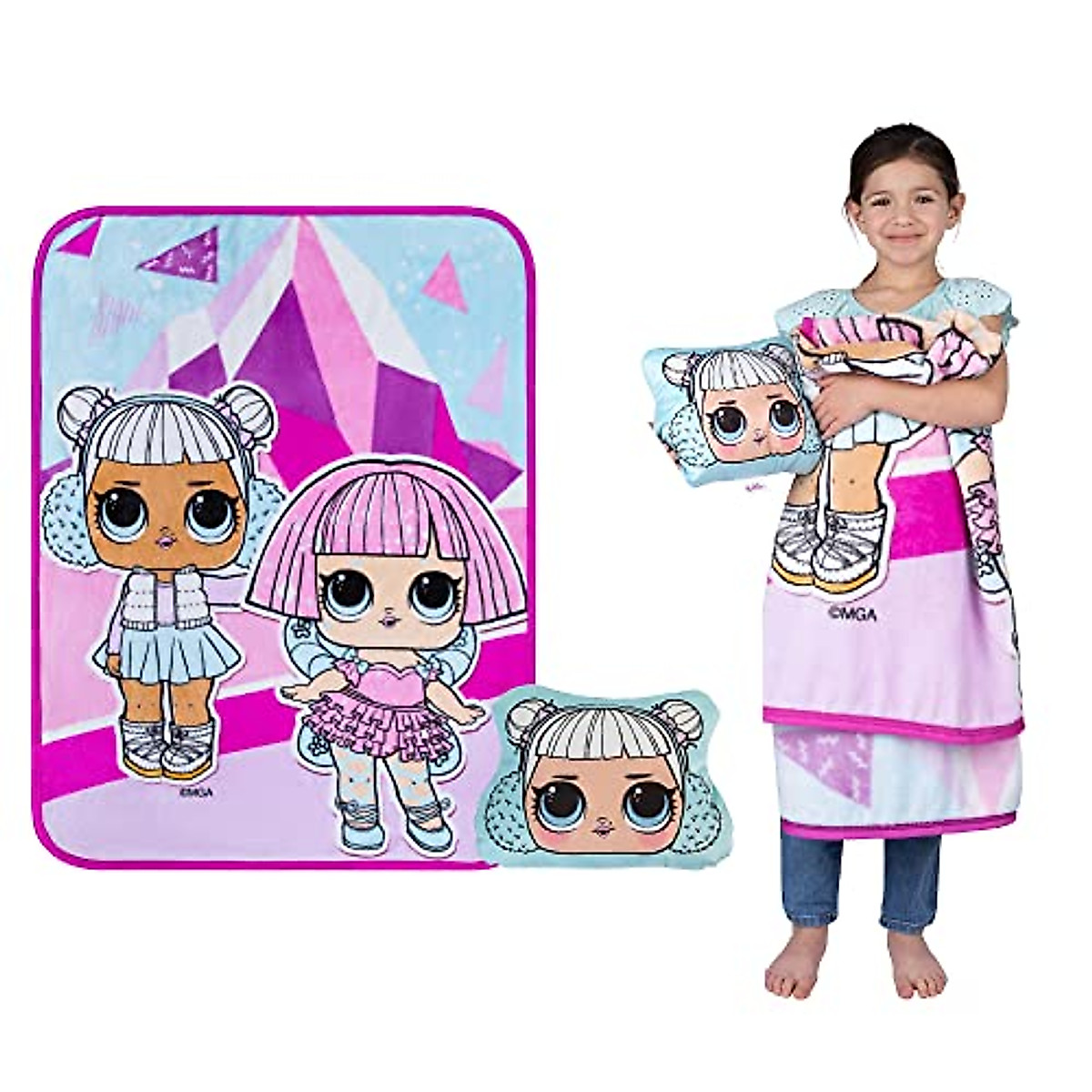 Franco Kids Bedding Super Soft Plush Decorative Pillow and Throw Set, 40 in x 50 in, LOL Surprise