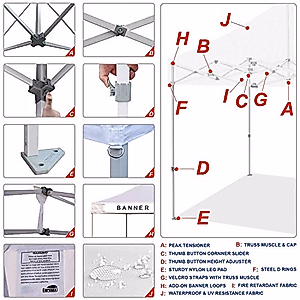 Eurmax 10'x10' Ez Pop-up Booth Canopy Tent Commercial Instant Canopies with 1 Full Sidewall & 3 Half Walls and Roller Bag, with 4 SandBags + 3 Cross-Bar(White)