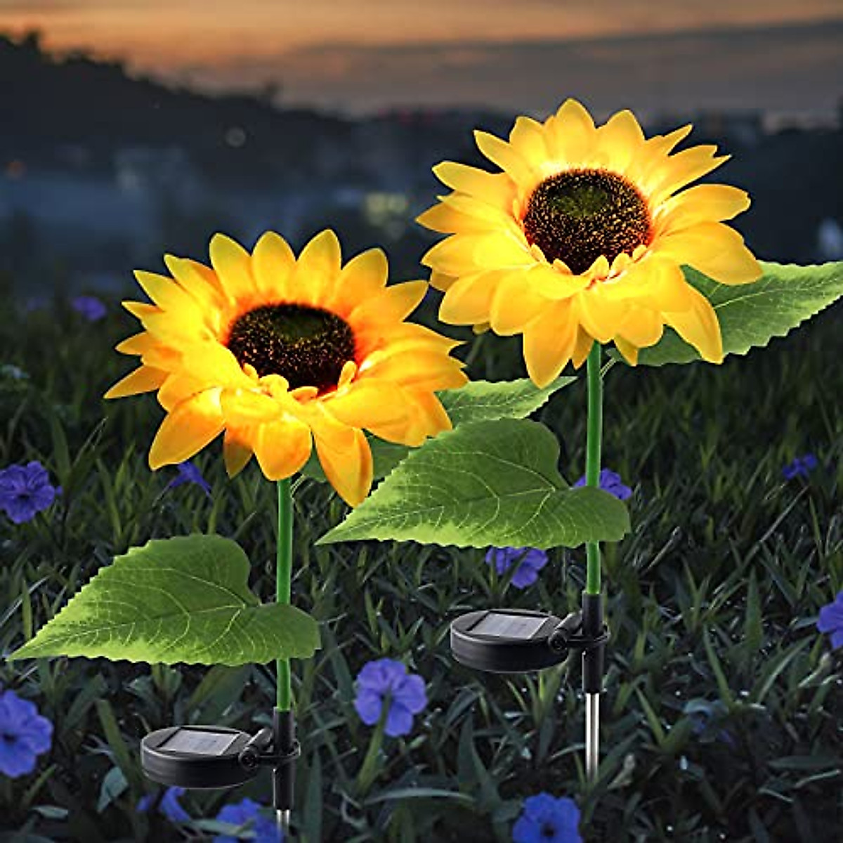 Forlivese Solar Powered Sunflower Lights, Outdoor Decorative Garden Stakes, Solar LED Pathway Decor Lights, Solar Flowers, for Garden Patio Lawn Yard Porch Walkway(2 Pack)