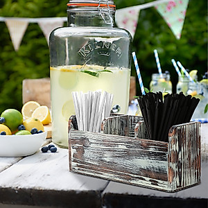 MyGift Torched Wood Kitchen Utensil Holder for Countertop with 3 Compartments, Coffee Bar Condiment Organizer Tray