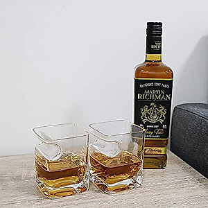 Vonams Stone Cigar Whiskey Glasses Set of 2-12oz Old Fashioned Glass With Side Mounted Holder Rest - Crystal Wine Cup for Cocktails, Scotch, Bourbon, Gifts for Men