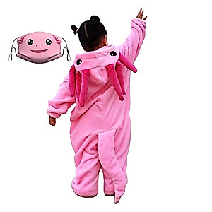Cute Axolotl Unisex Child Axolotl Animal One-Piece Cosplay Plush Onesie Costume Large （No mask）, Pink