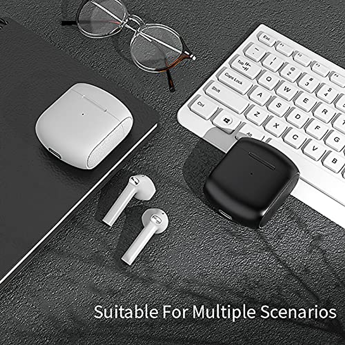 BT 5.1 Earbuds with Charging Case, TWS Touch Control Stereo Sound Earphones, Single/Binaural Noise Reduction Headset, Waterproof Sports Headphones, Built-in Mic,Type-C Fast Charging(White)