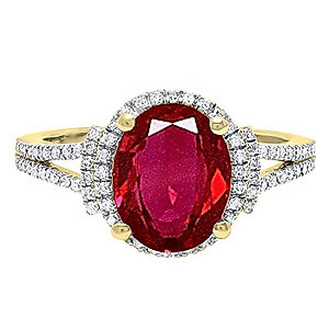 Dazzlingrock Collection 14K 10X8 MM Oval Lab Created Ruby & Round Diamond Halo Bridal Ring, Yellow Gold, Size 10