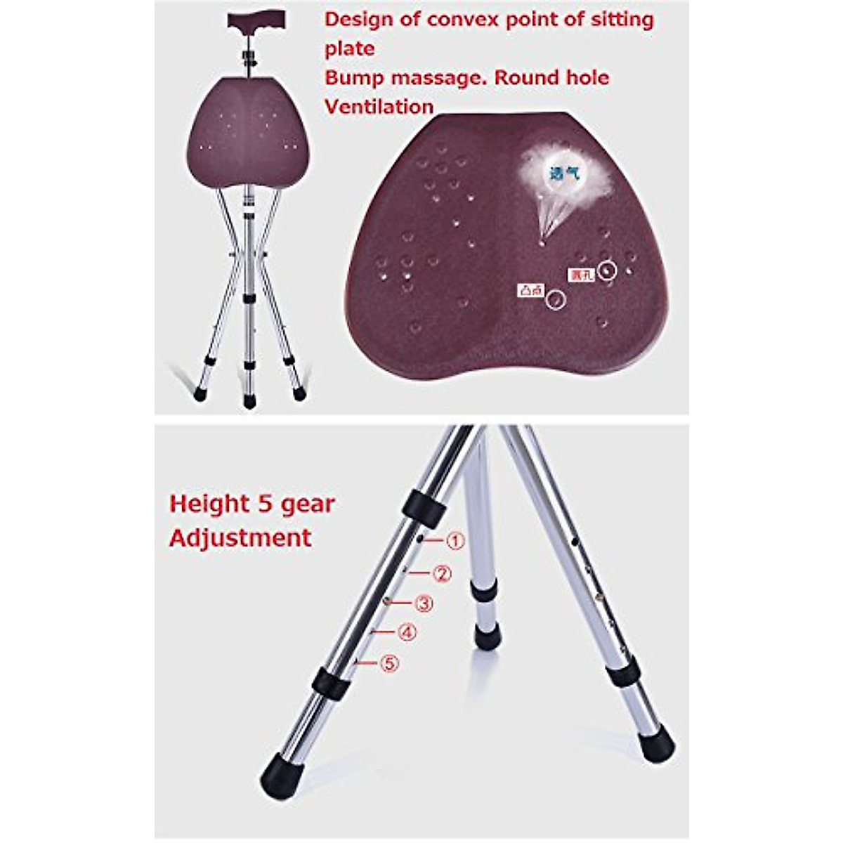M-GYG Folding Canes with Seat Walking Stick Cane and Chair Combo Height Adjustment 350lbs Capacity
