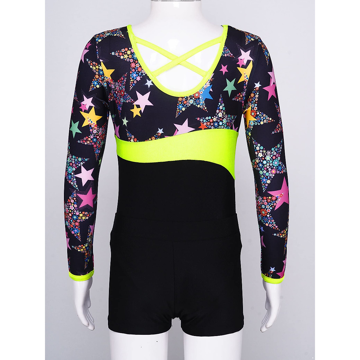 Daenrui Kids Girls Long Sleeve Gymnastics Leotards with Shorts Biketard 2 Pieces Ballet Dance Outfits Tracksuit Starry 12 Years