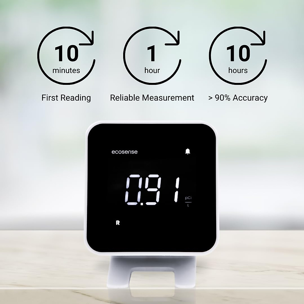 Ecosense EB100 EcoBlu, Home Radon Detector, Capture & Display Results Every 10 Minutes, Short & Long-Term Continuous Monitoring, Easy to Use