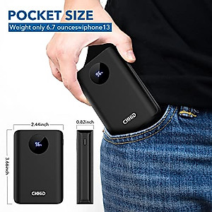 CHHID 5V 2A Heated Vest Battery Pack,PD 22.5W Fast Charging 10000mAh Power Bank,LCD Display Portable Charger with USB-C Fast Charging Cord,Battery Phone Charger for iPhone,Android etc.