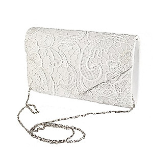 TOPCHANCES Womens Evening Clutch Ladies Floral Lace Envelope Handbags Wedding Bridal Purse Bag (White)