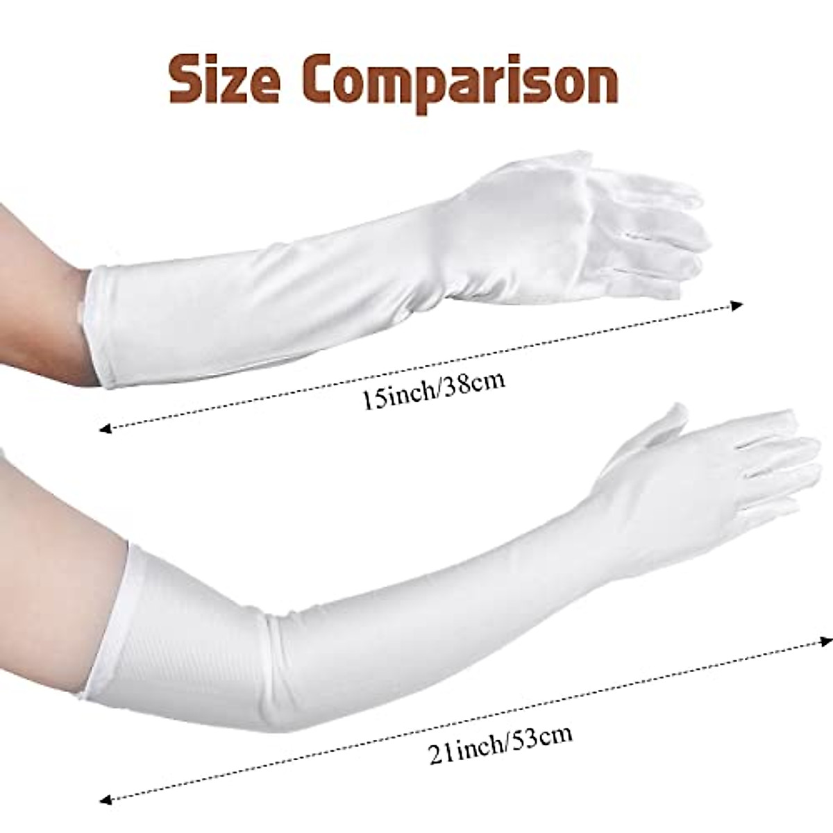 1920s Long Evening Satin Elbow Gloves Opera Gloves Stretch Bridal Wedding Prom Party Costume Accessories Gloves for Women (White, 15 Inch)