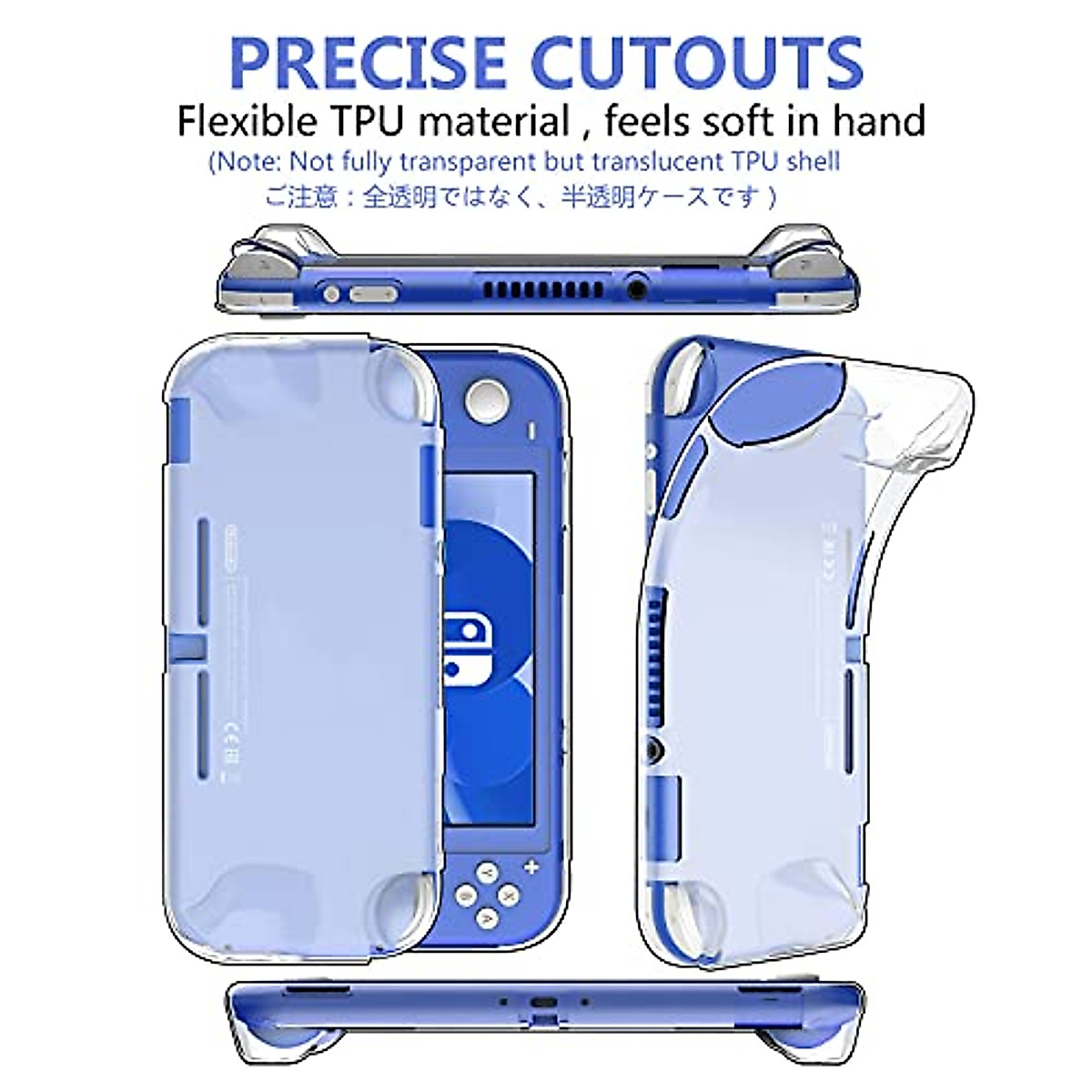 GeeRic 8PCS Case Compatible with Switch Lite 2021, Accessories Kit 1 Soft Silicon Case + 2 Screen Protector + 4 Thumb Caps + 1 Storage Carrying New Blue
