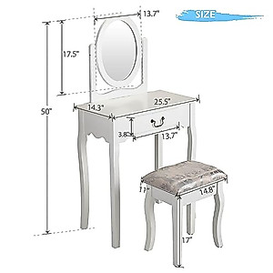 RIDFY Modern Vanity Desk with Cushioned Stool,Vanity Table Set with Large Drawers,Makeup Dressing Table with 360° Rotating Mirror for Women,Small Space Office, Writing, Reading,White