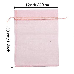 MELUOGE 50 pcs12x16 inch (About 30.4 x 40.6 cm) Oversized Organza Drawstring Pouches Bags Party Wedding Favor Gift Bags Candy Bags (Pink)