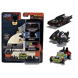 Jada Toys Nano Hollywood Rides Batman 1966 Classic TV Series 3 PK, Black,olive