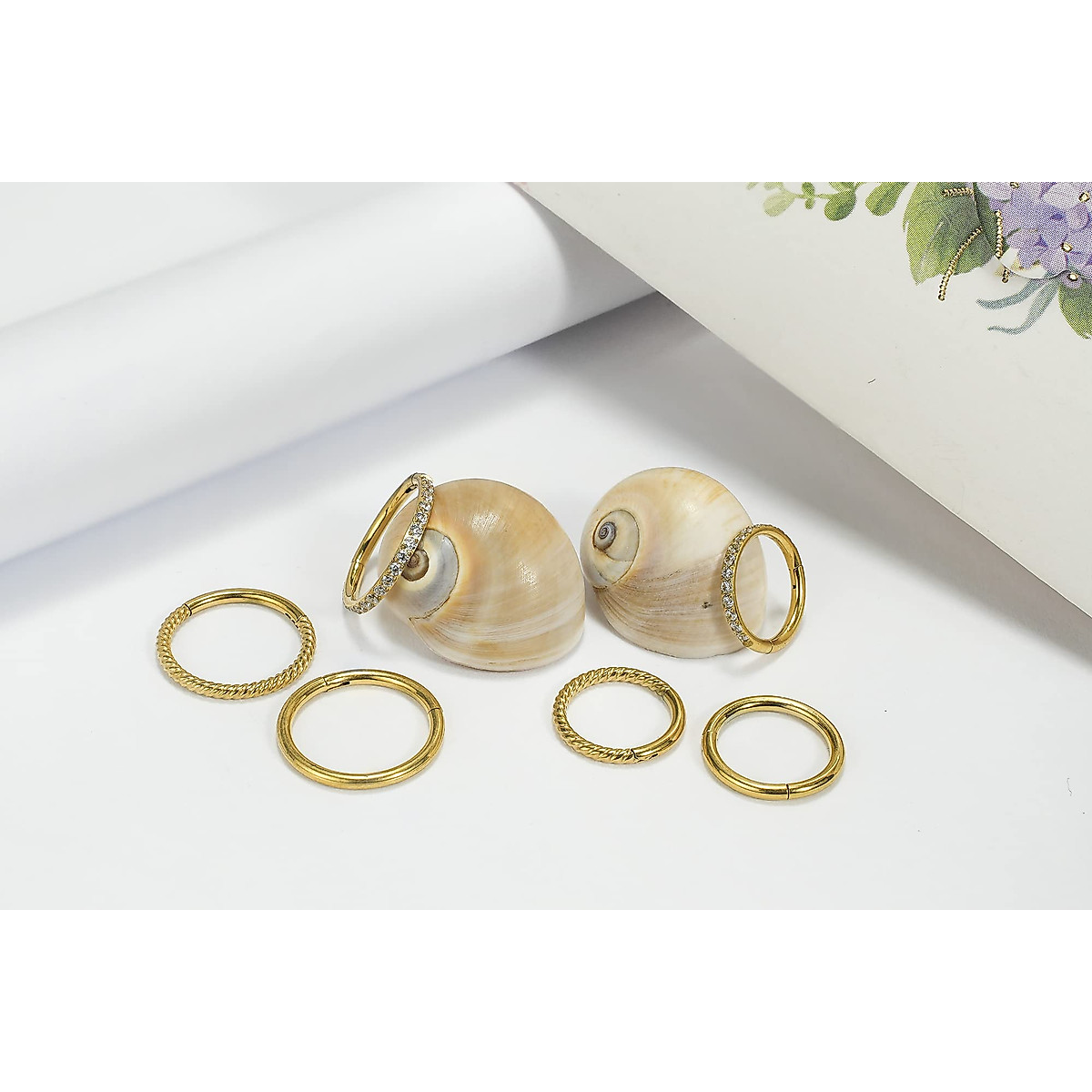 16G 8mm 10mm Hinged Clicker Segment CZ Twisted Clicker Nose Rings Hoop Helix Cartilage Daith Tragus Sleeper Earrings Body Piercing for Women Men (16G - 8mm - 3Pcs Gold)