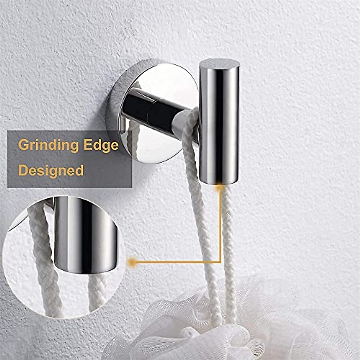 Polished Chrome Bathroom Hardware Set 4 Pieces SUS304 Stainless Steel Round Wall Mounted Set Including Towel Bar,Toilet Paper Holder, Robe Towel Hooks,Bathroom Accessories Kit