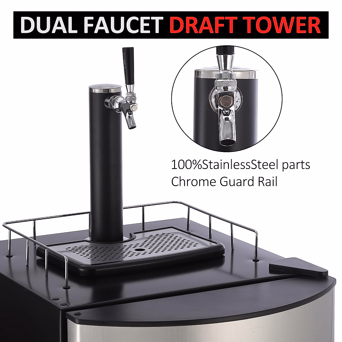 Beer Kegerator, Single Tap Draft Beer Dispenser, Full Size Keg Refrigerator With Shelves, Stainless Steel, Drip Tray & Rail, silver