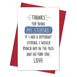 Ogeby Funny Step Dad Father’s Day Card, Humor Birthday Card Gift for Him, Thanks for Being My Stepdad, Punch Him in the Face