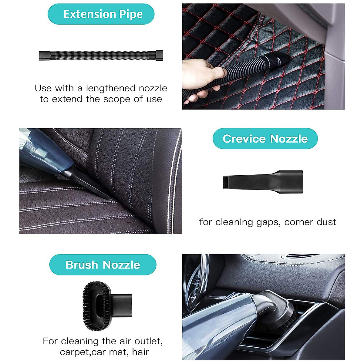 SZFY Handheld Vacuum Cordless Portable Wet Dry Vacuum Cleaner for Car Home Pet Hair with Filter Rechargeable 2200mAh Lithium Battery 120W 4500PA Powerful Suction (Black)