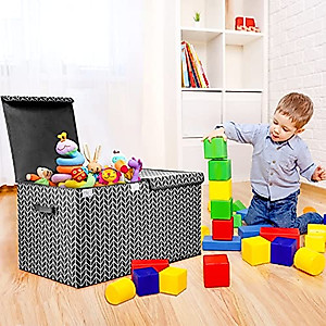 Extra-Large Toy Chest Box Bin Storage with Double Lid 30"x 16" x 16", Collapsible Sturdy Toy Storage Boxes Basket with Handles for Boys, Girls, Nursery, Playroom, Closet, Bedroom and Office(Black)