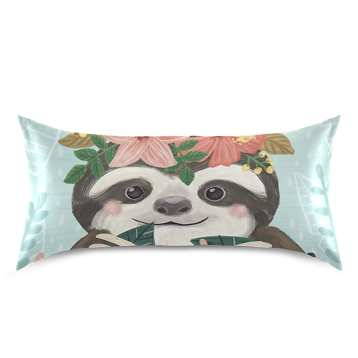 xigua Sloth Satin Pillowcases Breathable Pillow Case for Hair and Skin, NO Zipper Pillow Cover with Envelope Closure for Sofa Bed Couch, Queen Size 20 x 30 Inch