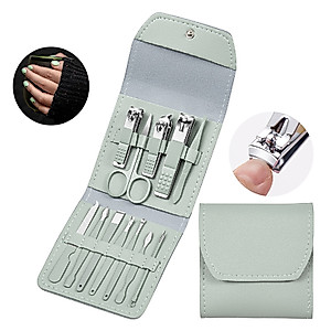 ZZZRCGS manucure pedicure set for women nail kit manicure nail tool set nail products travel nail clippers mani pedi kit at home manicure kit nail clipper set 12 in 1 leather bag (Matcha green)