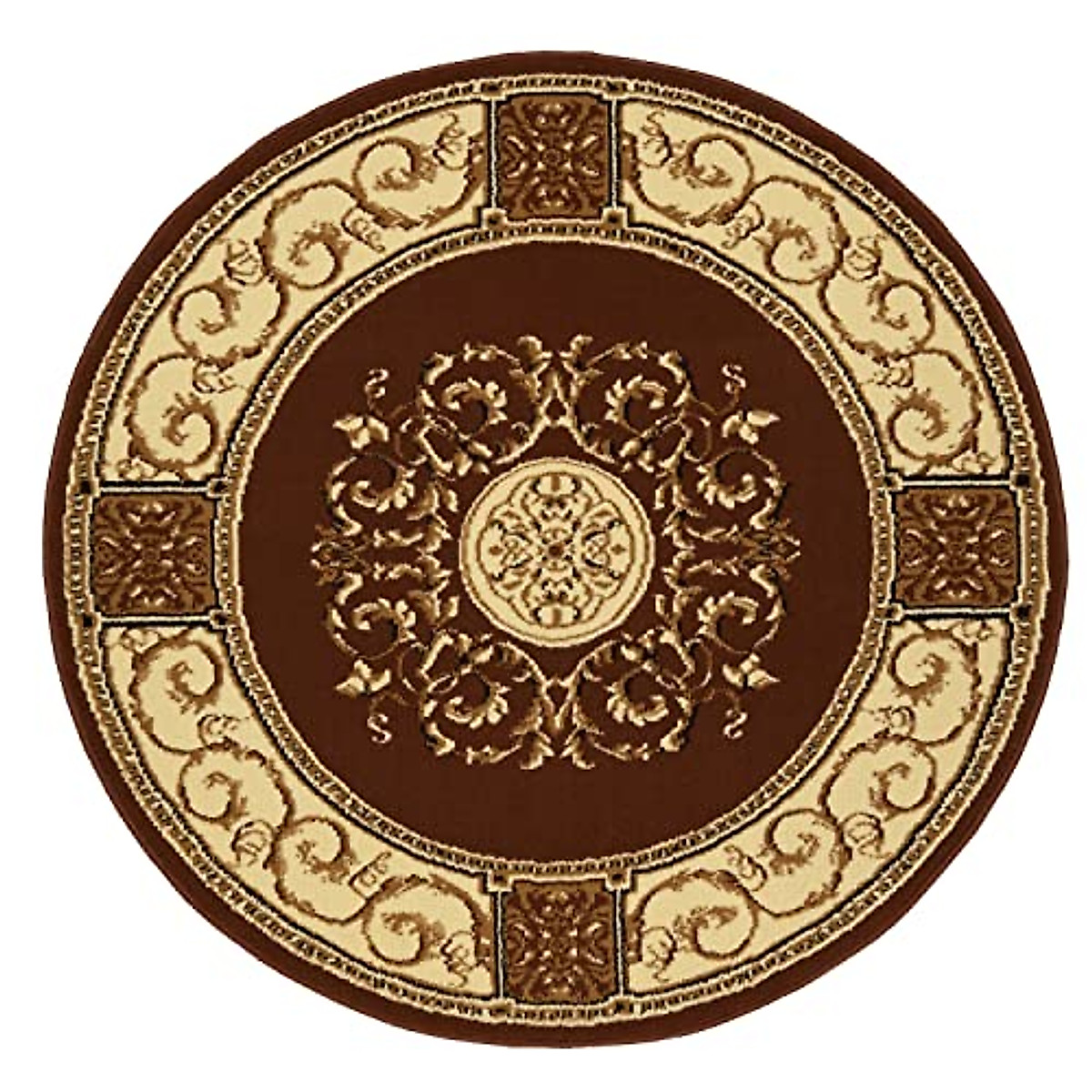 SUPERIOR Classic Elegant Floral Medallion Power-Loomed Indoor Area Rug, 5' Round, Toffee