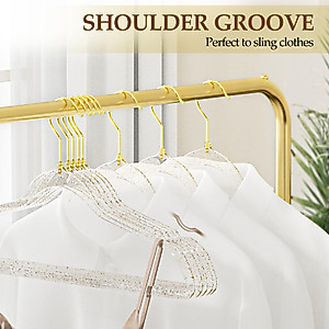 UEAKPIC 50 Pack Clear Plastic Hangers with Gold Glitter, Acrylic Hangers Ultra Slim & Space Saving Suit Hangers for Coats, Pants & Dress Clothes