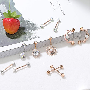 ORAZIO 11 PCS 14G Stainless Steel Nipplerings Nipple Tongue Belly Button Rings CZ Opal Barbell Body Piercing Jewelry